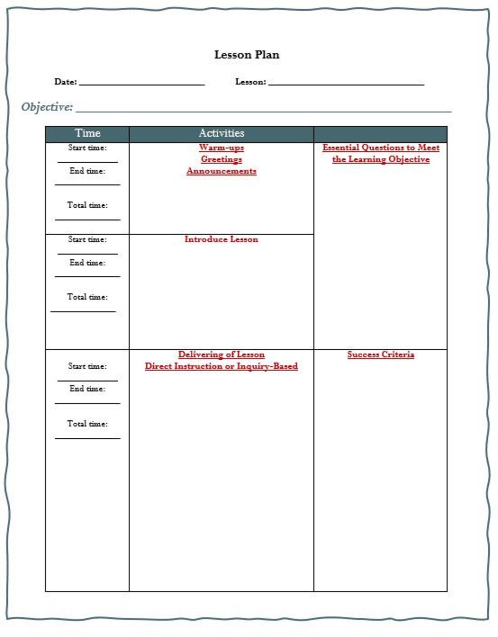 Effective Lesson Plan Template for Teachers - Etsy