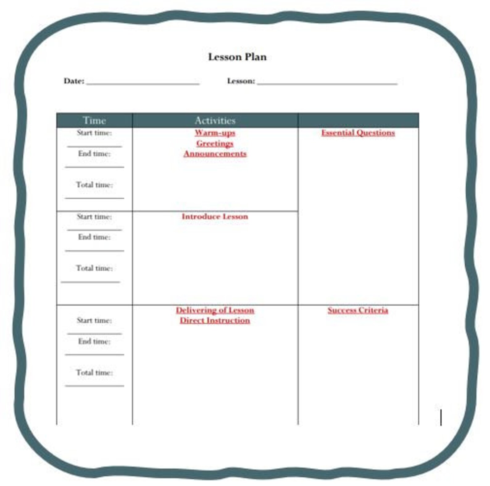Effective Lesson Plan Template for Teachers - Etsy