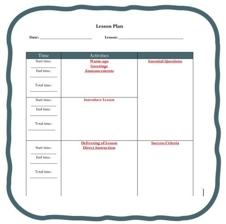 Effective Lesson Plan Template for Teachers - Etsy