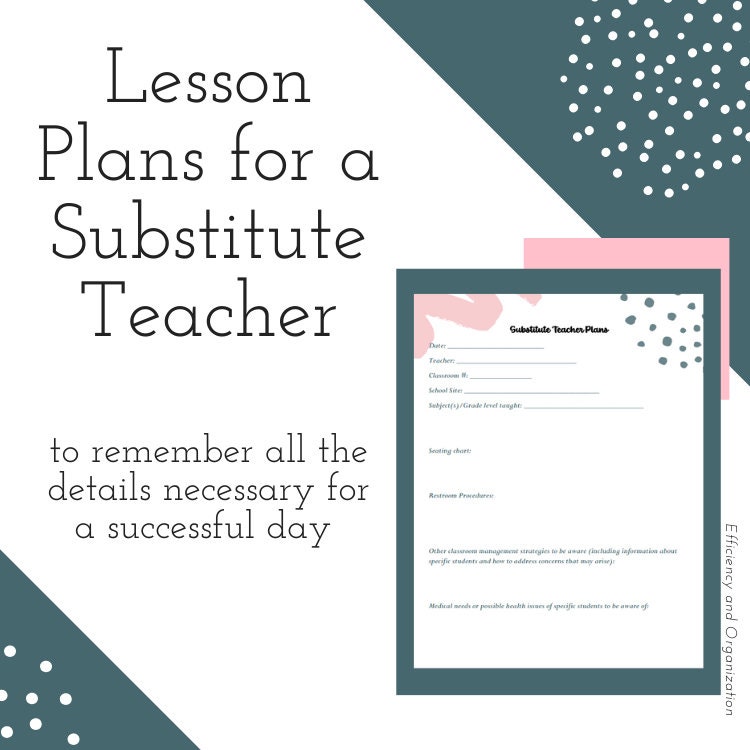 Lesson Plan Template for a Substitute Teacher - Etsy