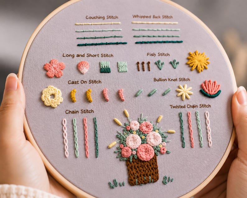 Beginner Embroidery Kit, Embroidery Stitch Sampler, Learn Hand ...