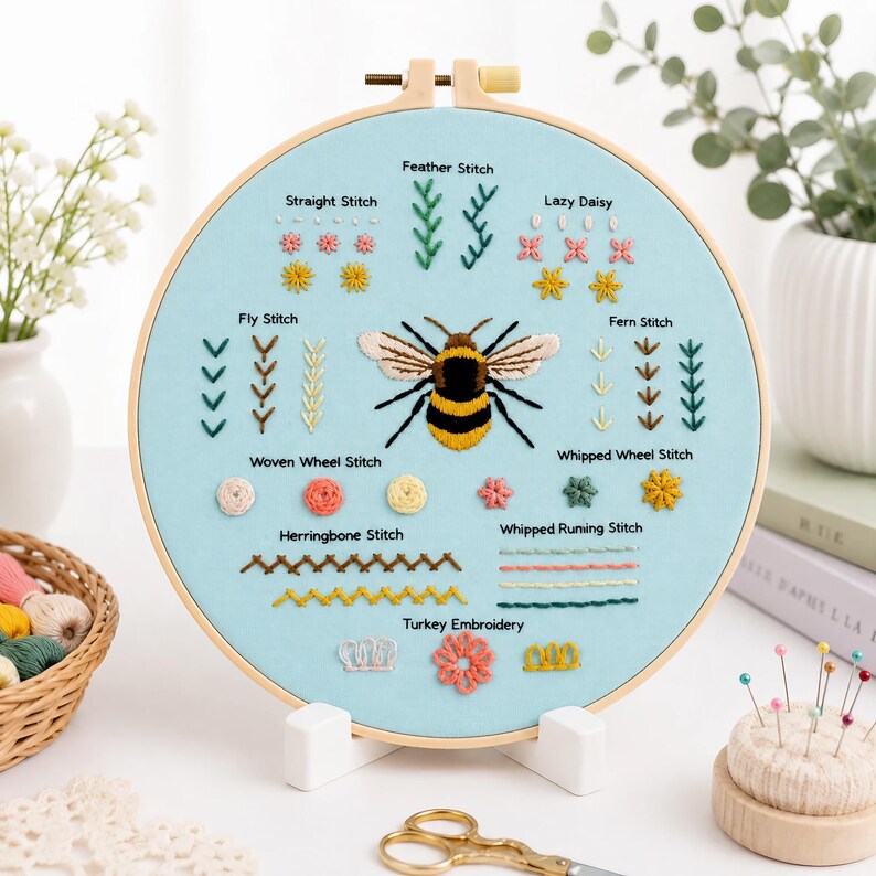 Beginner Embroidery Kit, Embroidery Stitch Sampler, Learn Hand ...