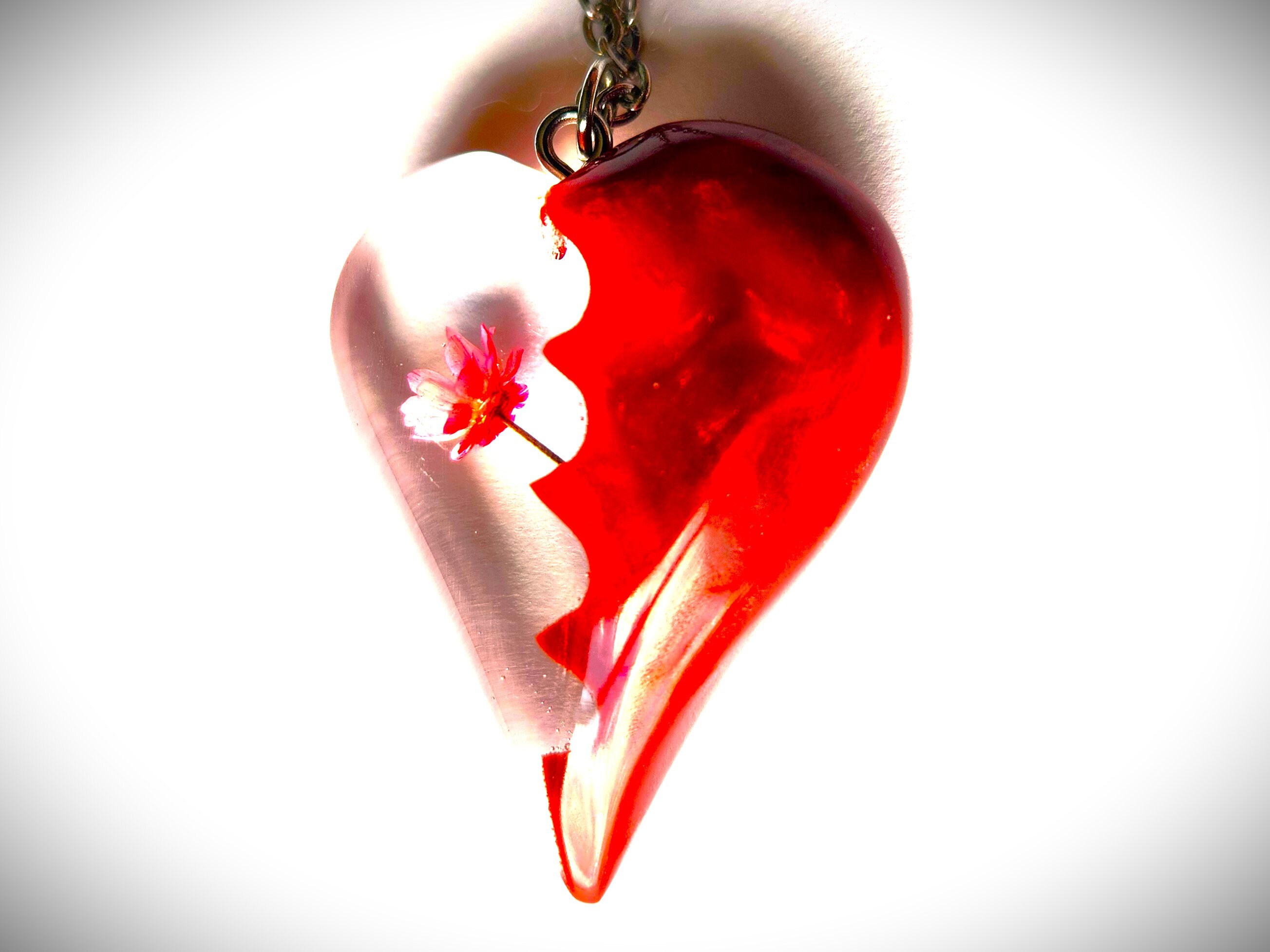 Real Flower Resin Heart Necklace,one of a Kind Heart Pendant,love Heart ...