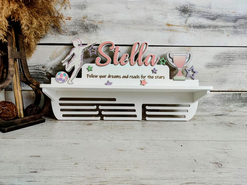 Personalized Girls Soccer Medal Holder: Custom Trophy Shelf, Wall Decor ...