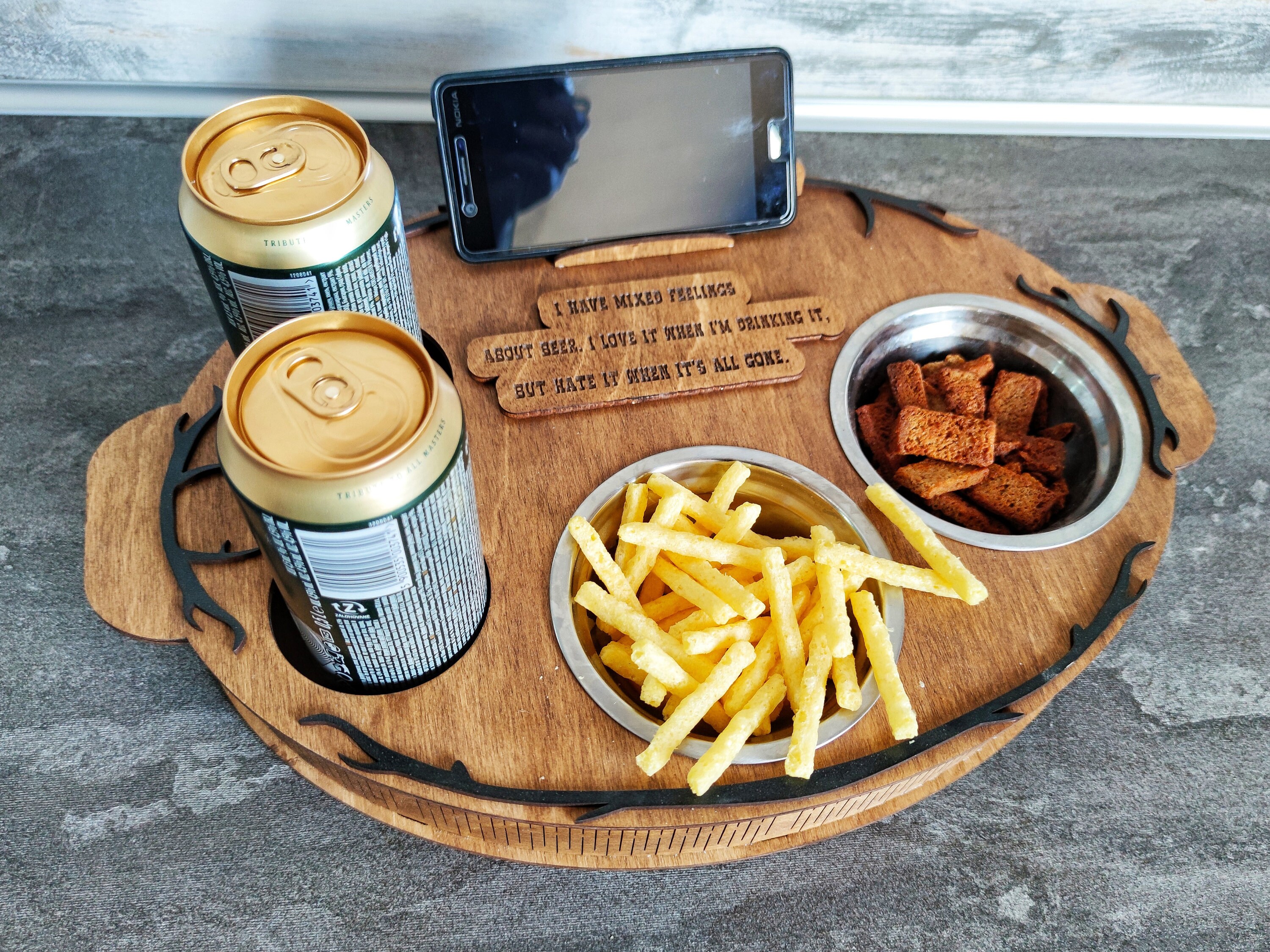 Digital File: Rustic Style Wooden Oval Beer and Snack Tray Beer Holder ...