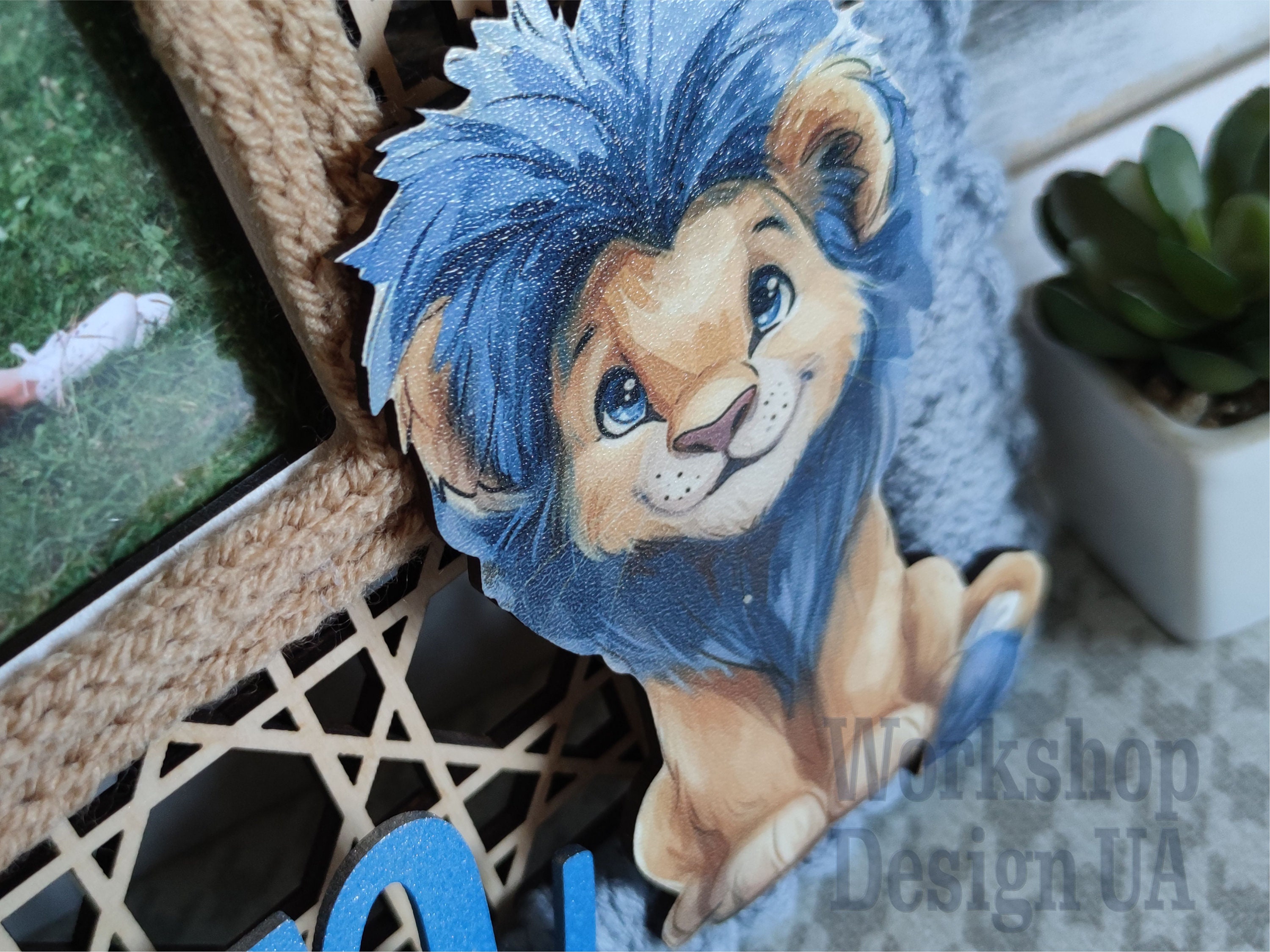 Personalized Colorful Character Photo Frame With Name Wood and Knitting ...