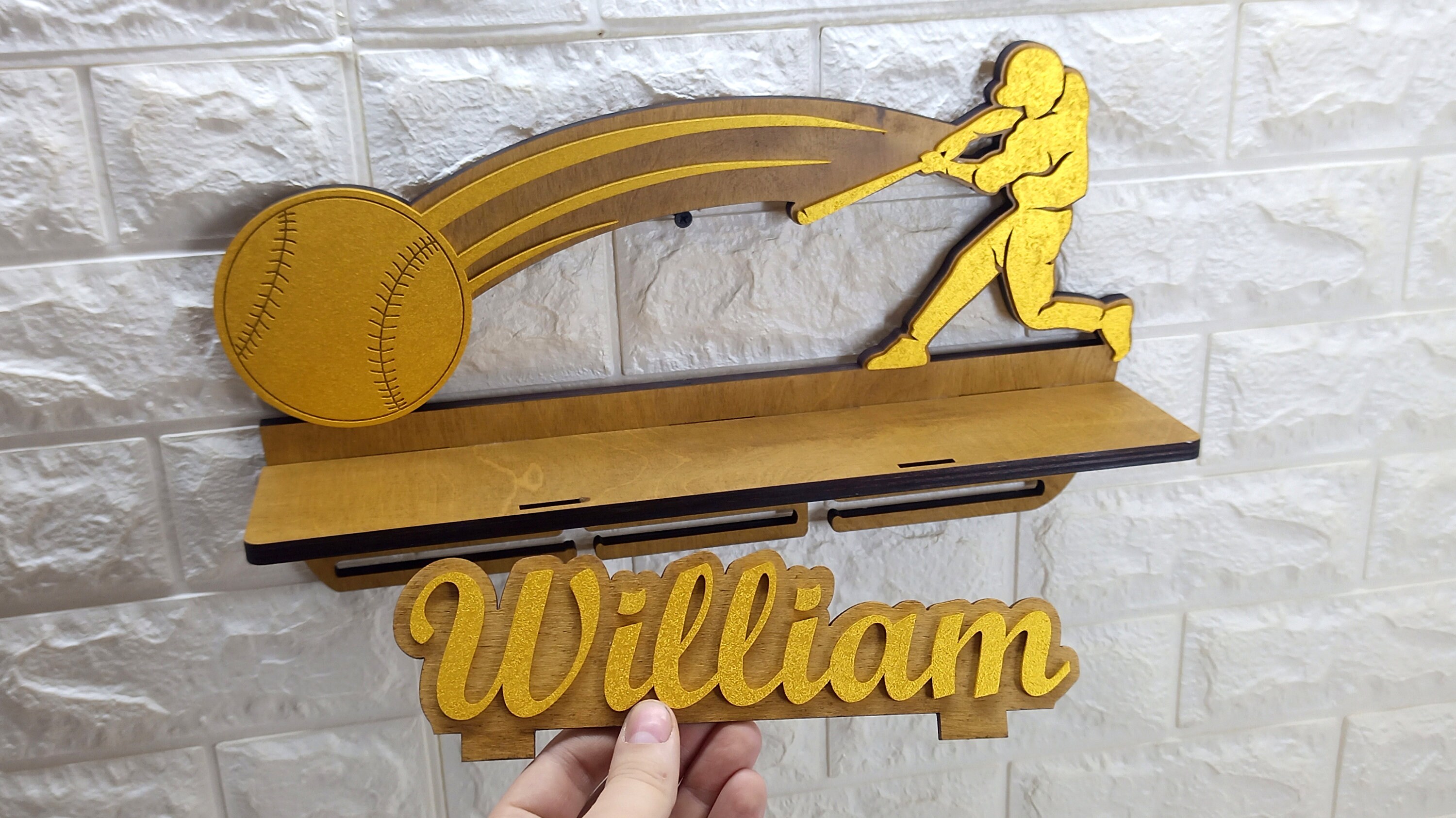Personalised Wooden Medal With Shelf Personalized Baseball - Etsy