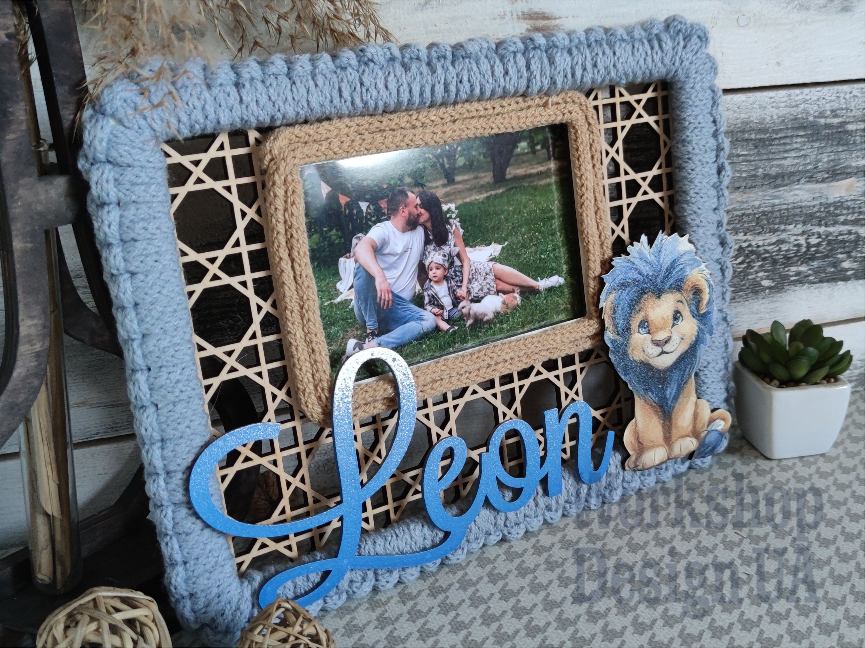 Personalized Colorful Character Photo Frame With Name Wood and Knitting ...