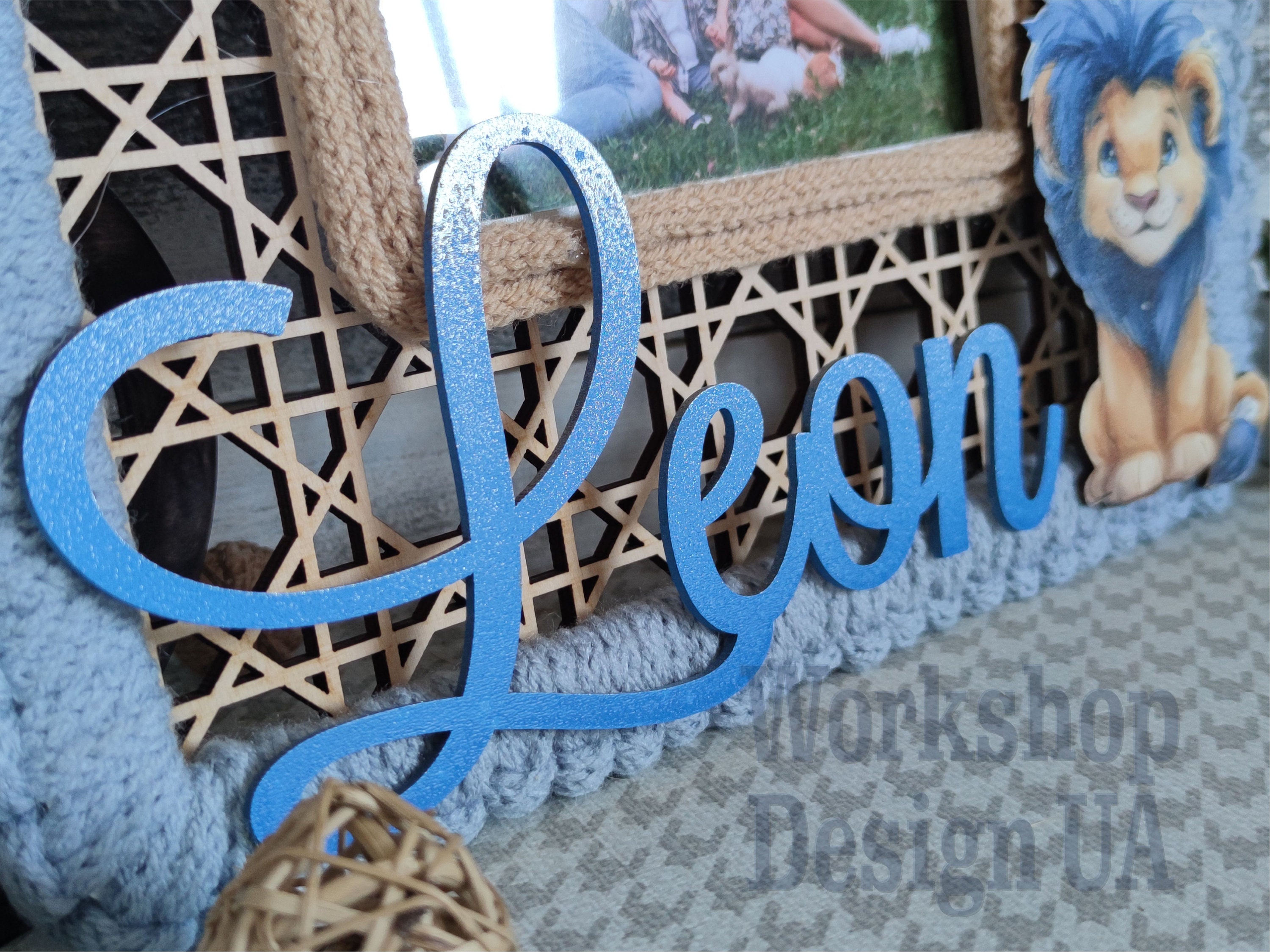 Personalized Colorful Character Photo Frame With Name Wood and Knitting ...