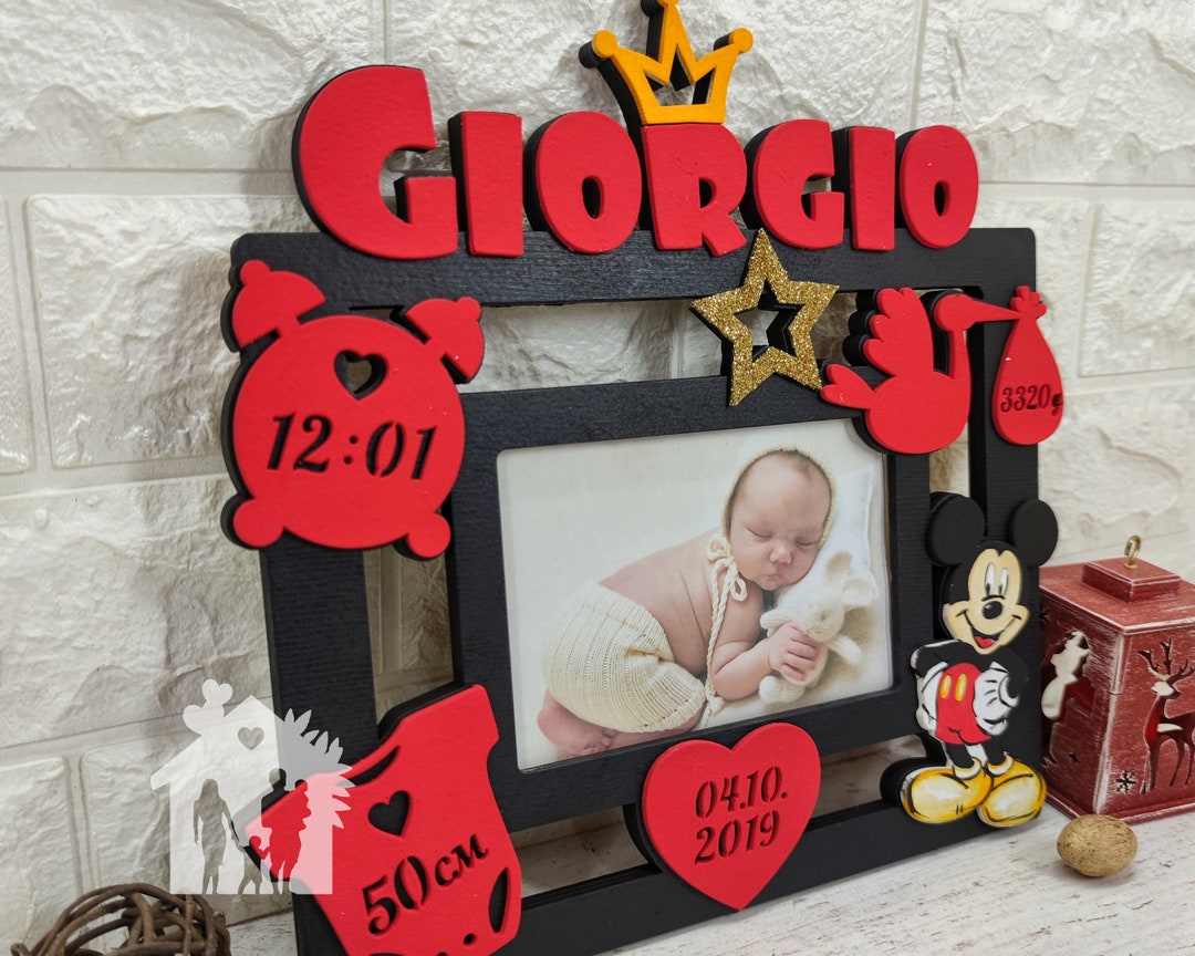 Personalized Baby Birth Record Wooden With Mouse Character in Stylish ...