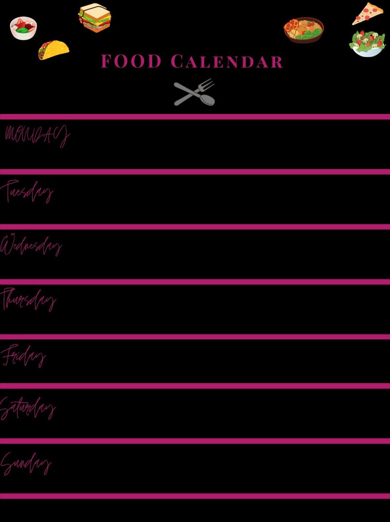 Pretty Girl Food Calendar - Etsy