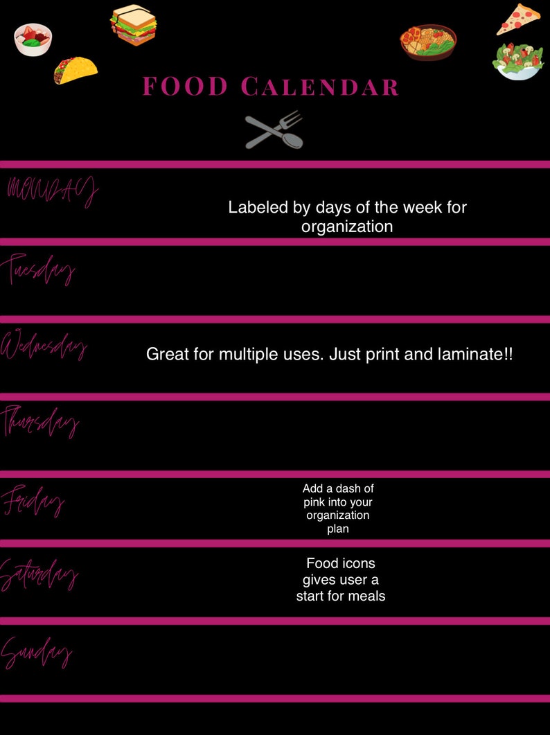 Pretty Girl Food Calendar - Etsy