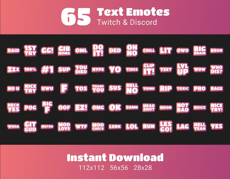 65x Peachy Pink Twitch Text Emotes and Discord Text Emotes Bundle - Etsy