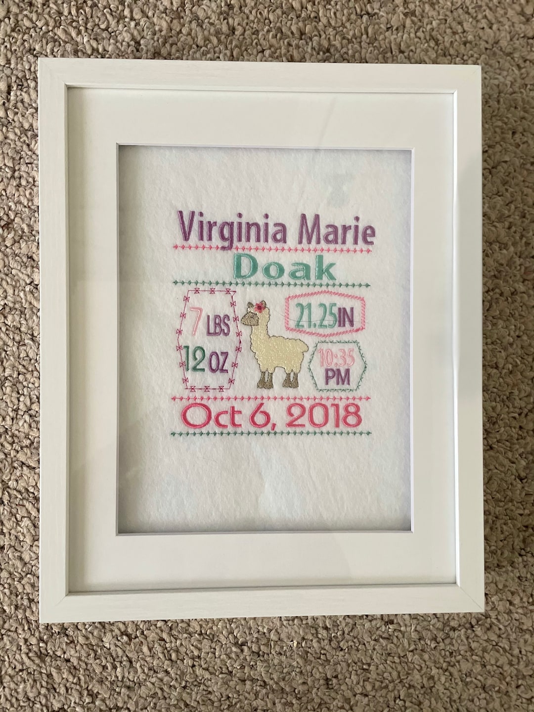 Embroidered Birth Stats - Etsy