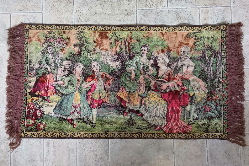 1950s Rococo Style Velvet Tapestry Wall Hanging Rug Made in Italy 39 X ...