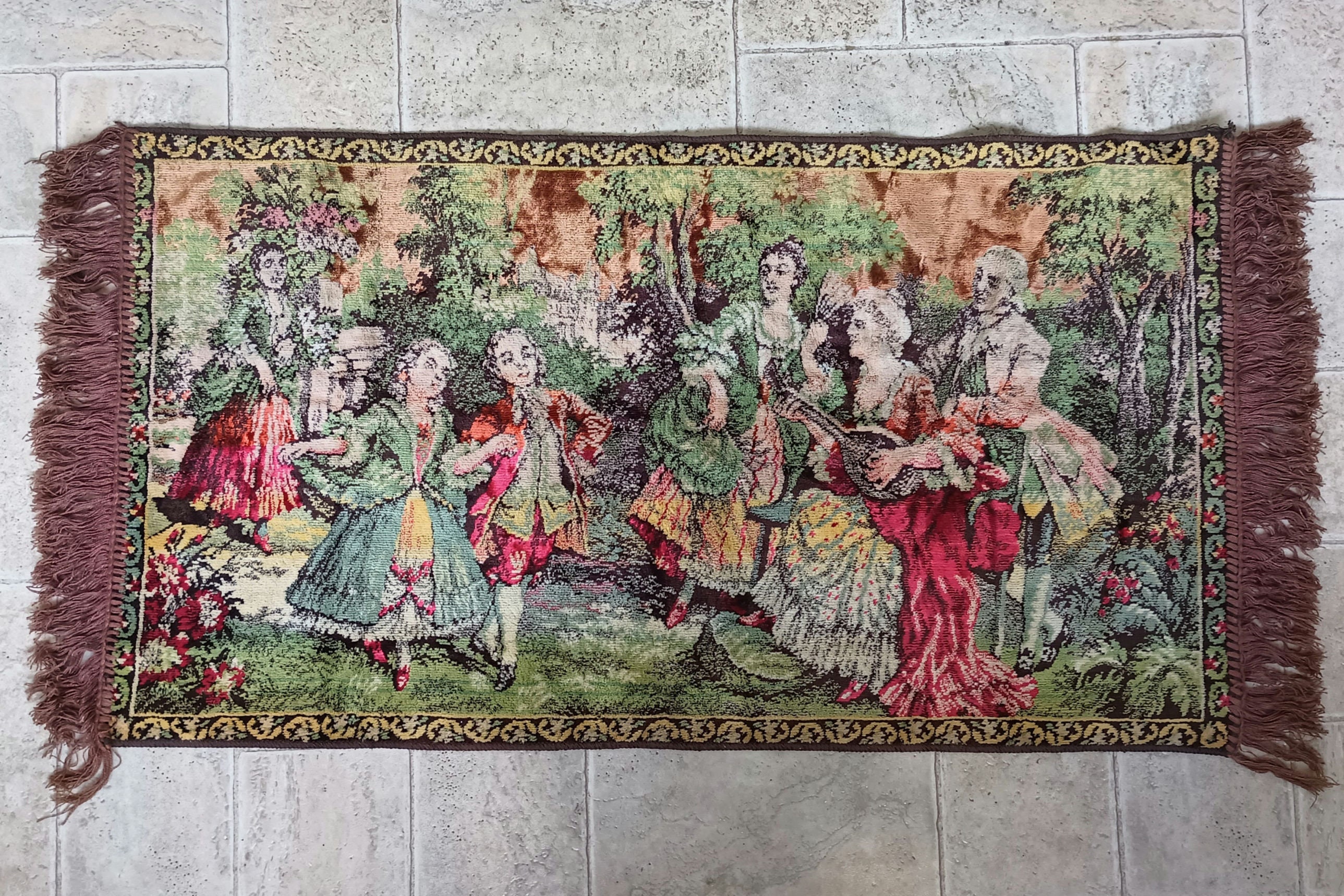 1950s Rococo Style Velvet Tapestry Wall Hanging Rug Made in Italy 39 X ...