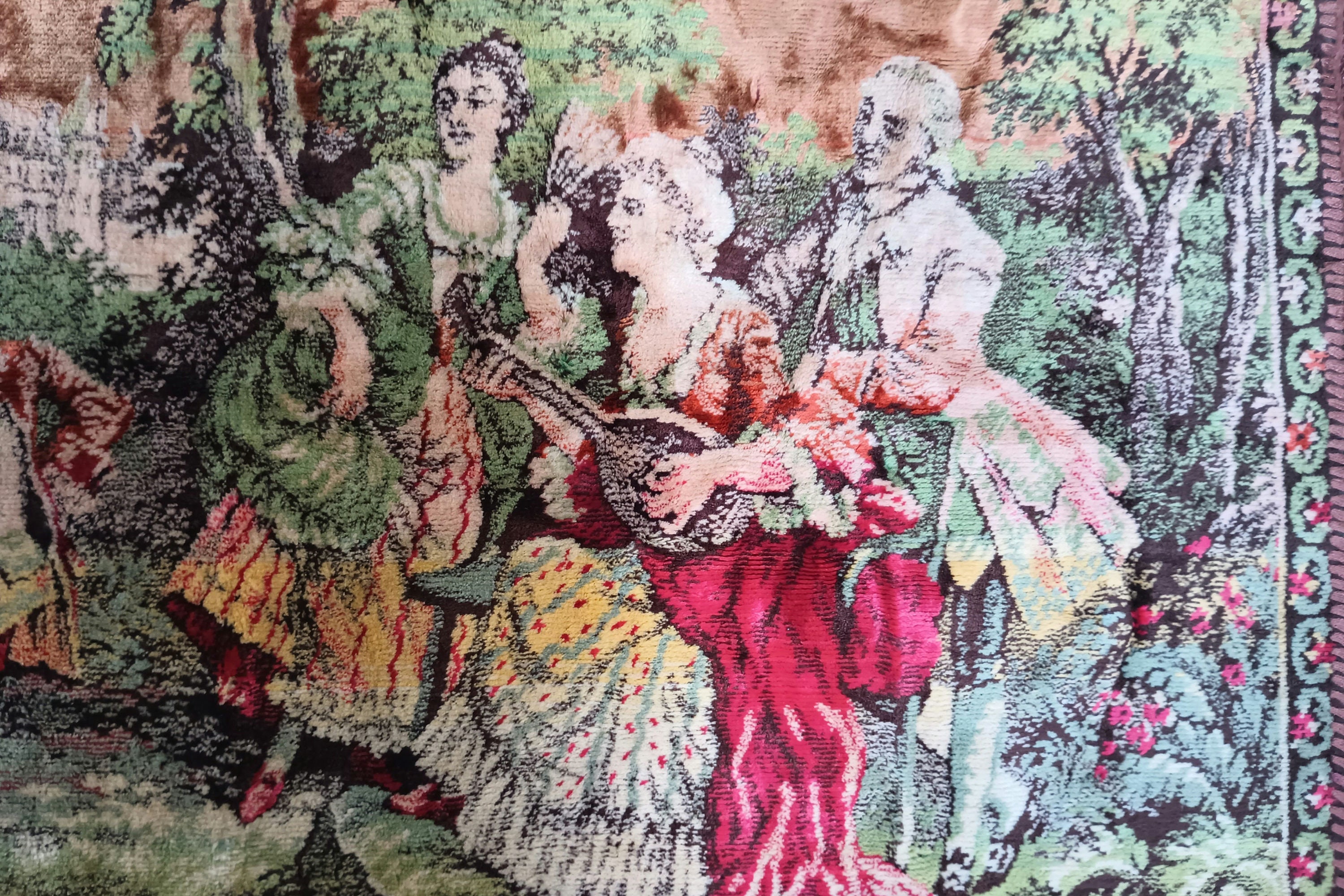 1950s Rococo Style Velvet Tapestry Wall Hanging Rug Made in Italy 39 X ...