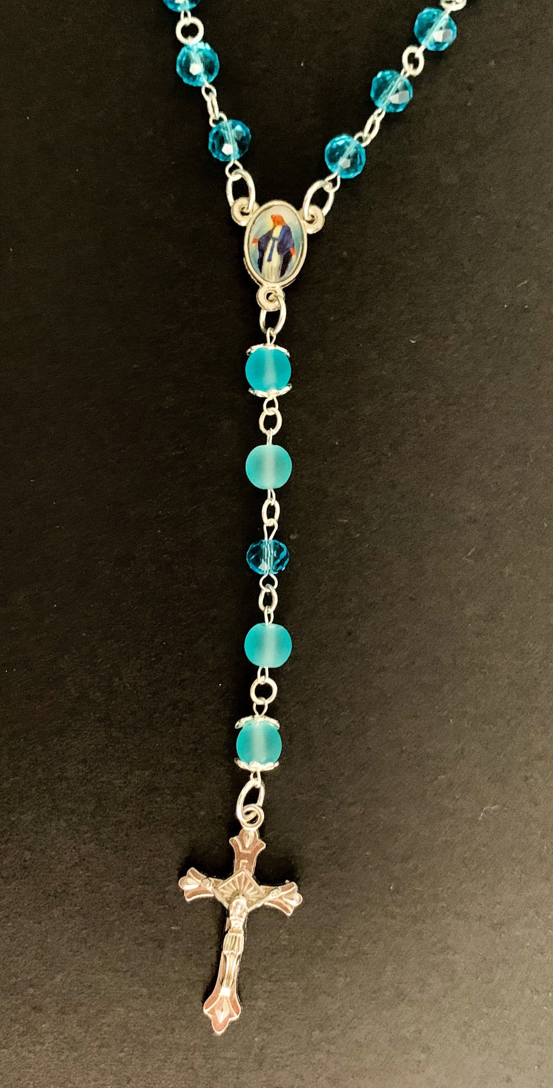 Catholic Rosary Blue Beads Handmade Rosary 925 Sterling Silver - Etsy ...