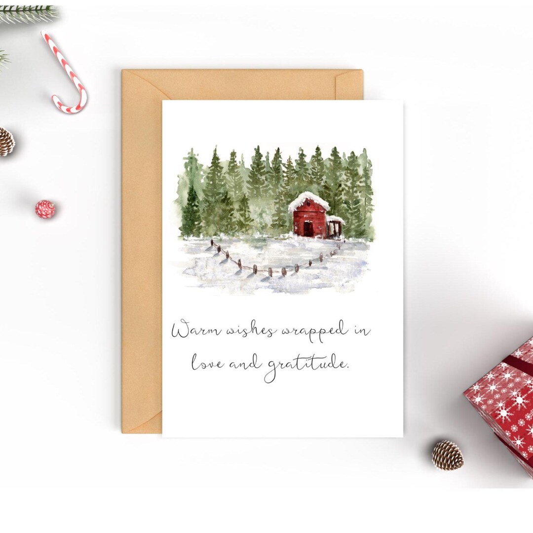 Watercolor Winter Scene Christmas Cards, Holiday Greeting Note Cards ...
