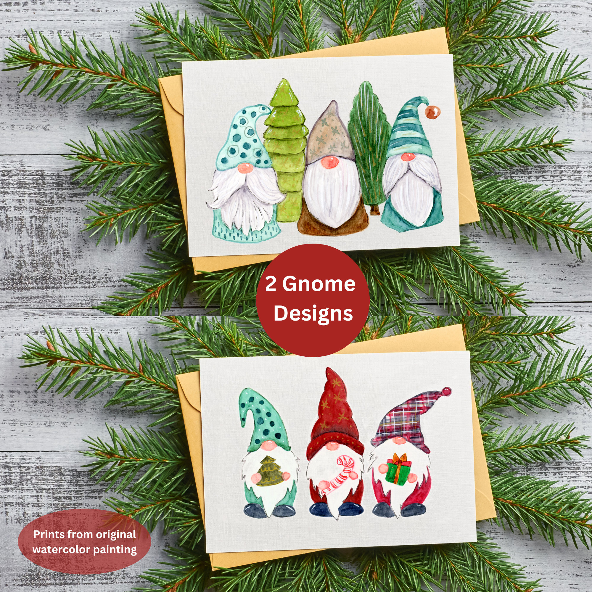 Watercolor Gnome Christmas Cards Holiday Notecards blank Xmas Card Set ...