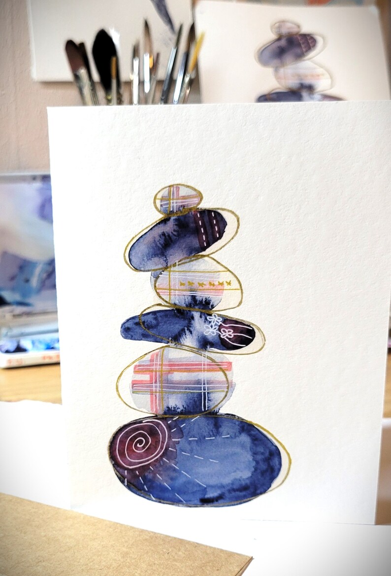 Rock Cairns | Watercolor Greeting Cards | Stacking Rocks Note Cards ...