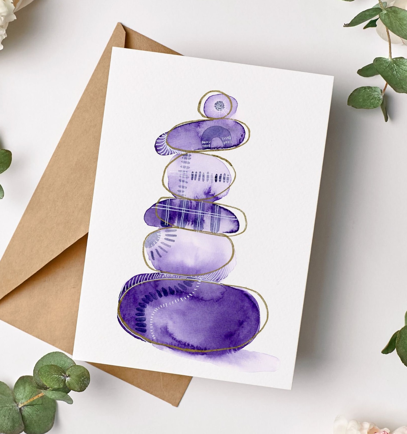 Rock Cairns | Watercolor Greeting Cards | Stacking Rocks Note Cards ...