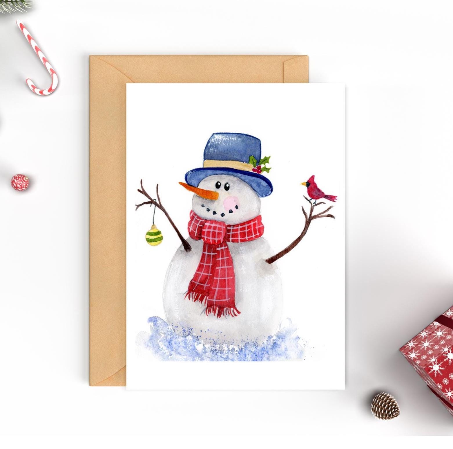 Watercolor Snowmen Christmas Card Set, Holiday Greeting Cards Blank ...