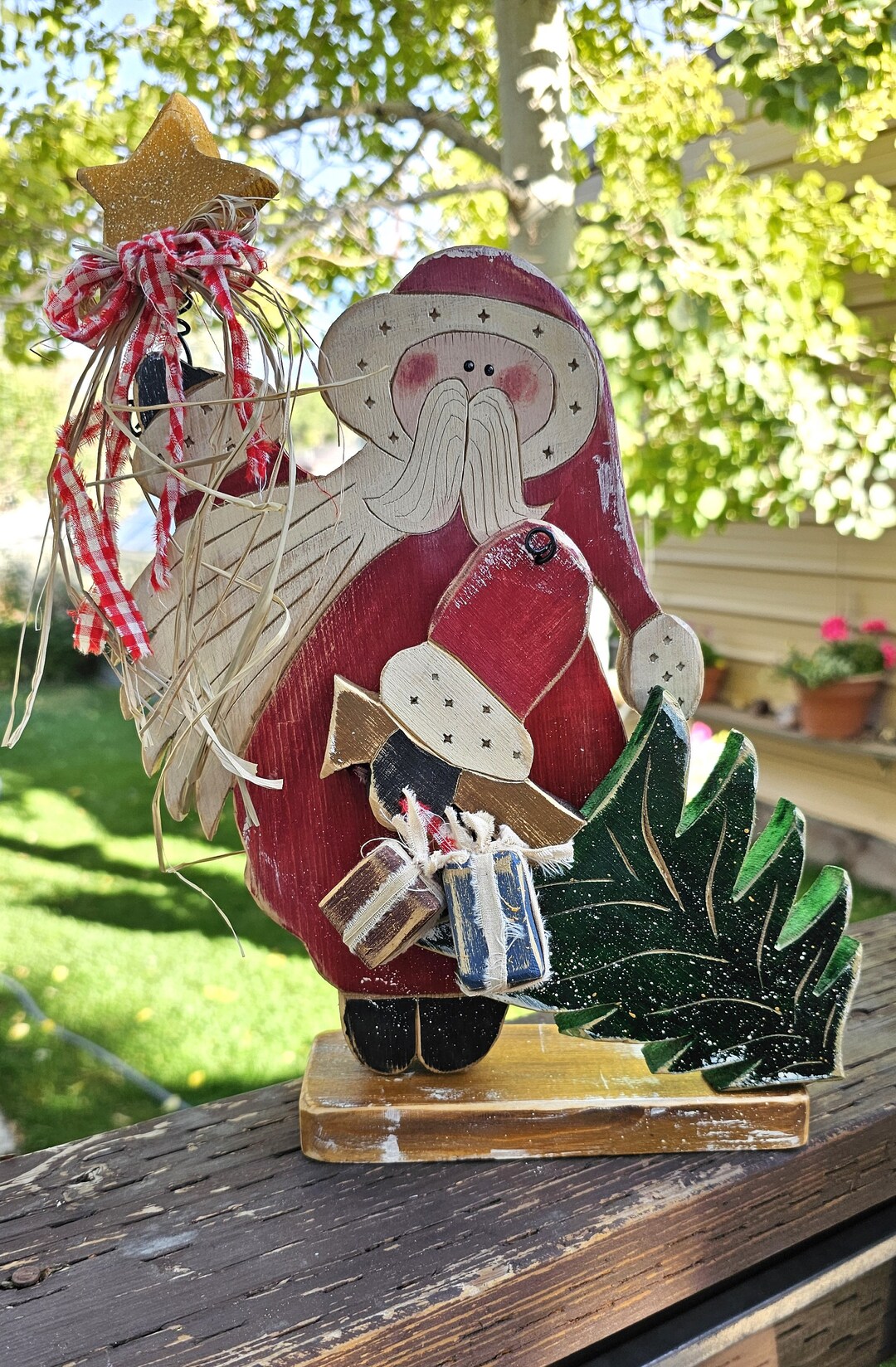 Handcrafted Wooden Country Santa Claus, Primitive Christmas Santa With ...