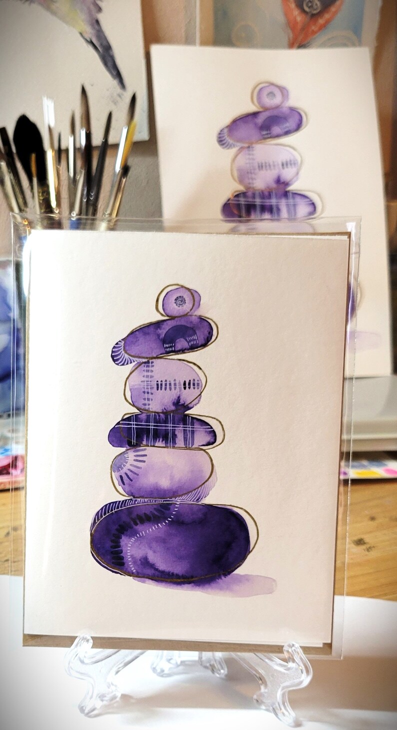 Rock Cairns | Watercolor Greeting Cards | Stacking Rocks Note Cards ...