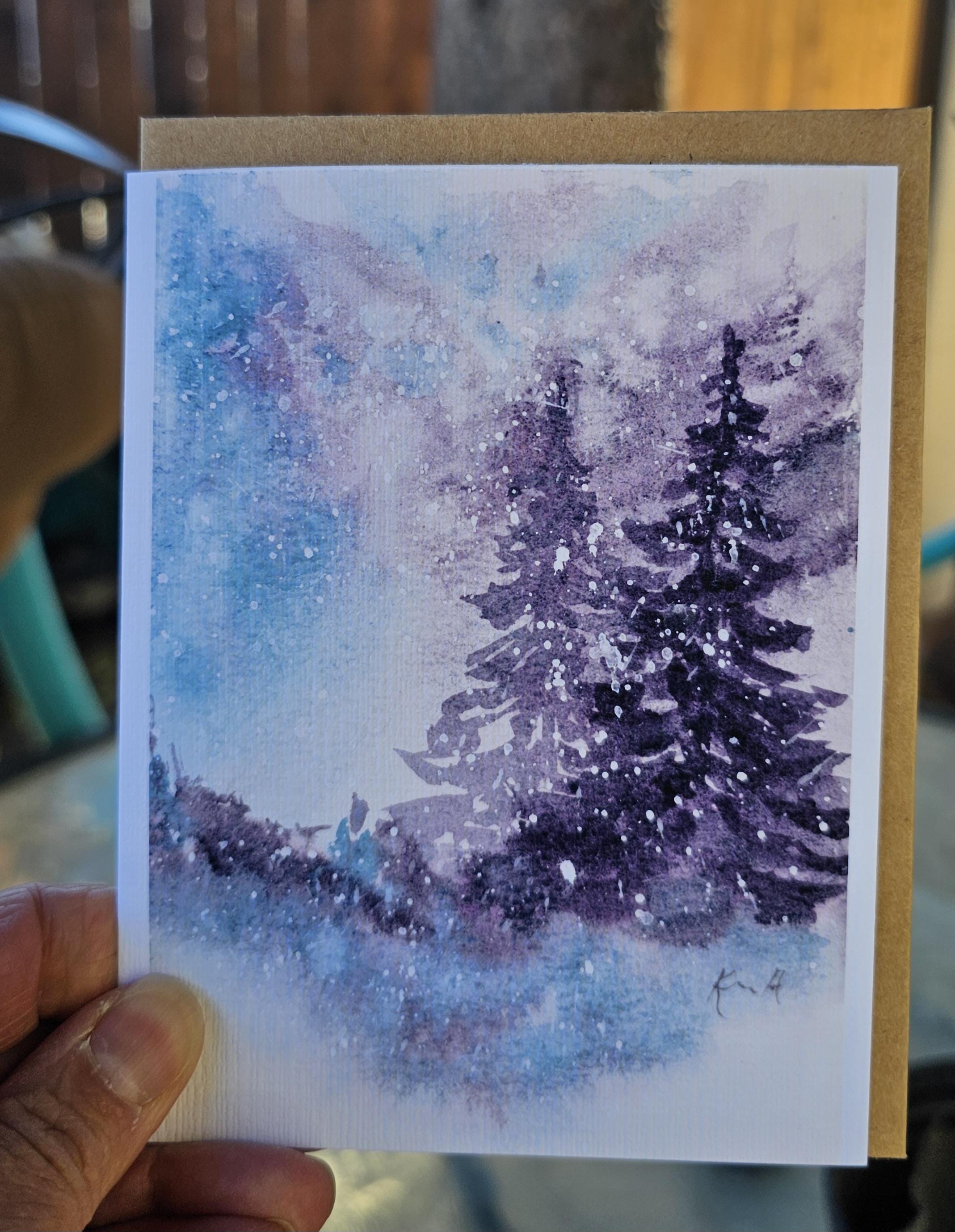 Winter Snow Scene Christmas Cards| Abstract Trees| Snowy Sky Art Prints ...
