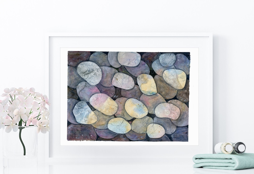 Watercolor Art Print Abstract River Rock Painting Zen Art Nature River ...