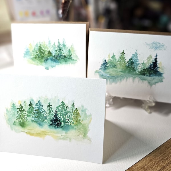 Watercolor Cards With Trees - Etsy