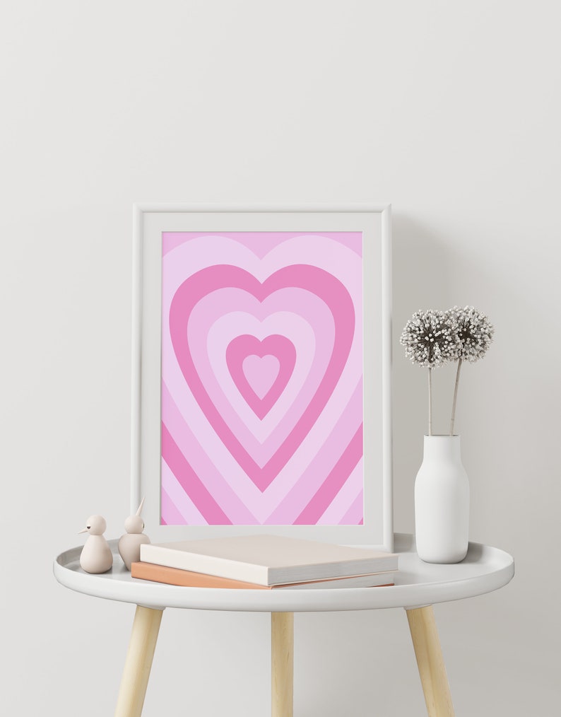 Pink Heart Print, Trendy/retro Heart,download Instantly and Print From ...