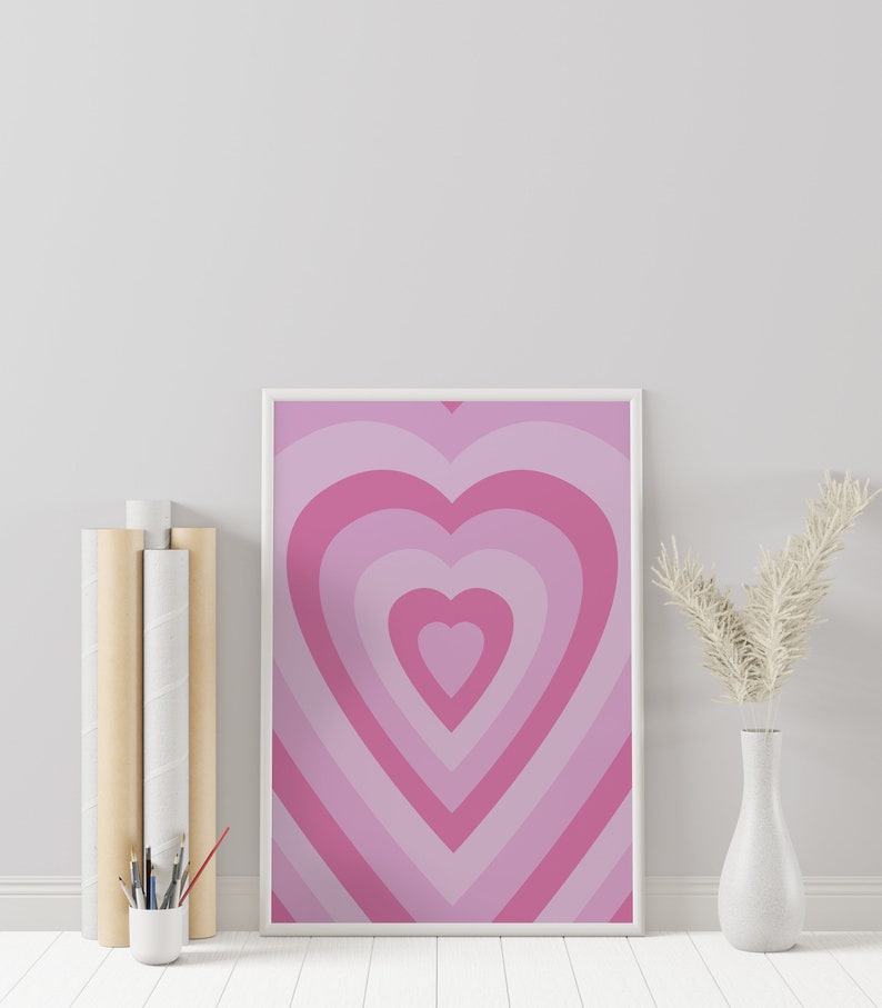 Pink Heart Print, Trendy/retro Heart,download Instantly and Print From ...
