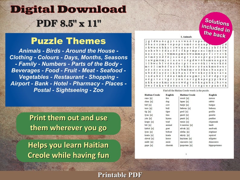 Language Pride Word Searches Ebook - Haitian Creole - Volume 1 - Etsy