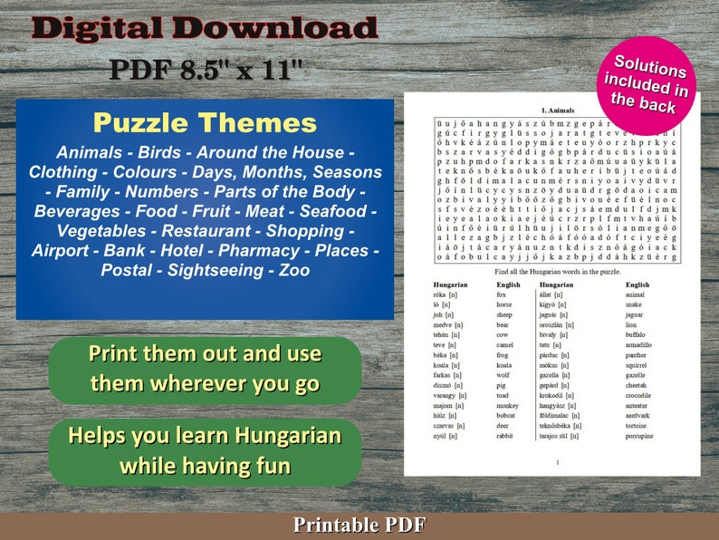 Language Pride Word Searches Ebook - Hungarian - Volume 1 - Etsy