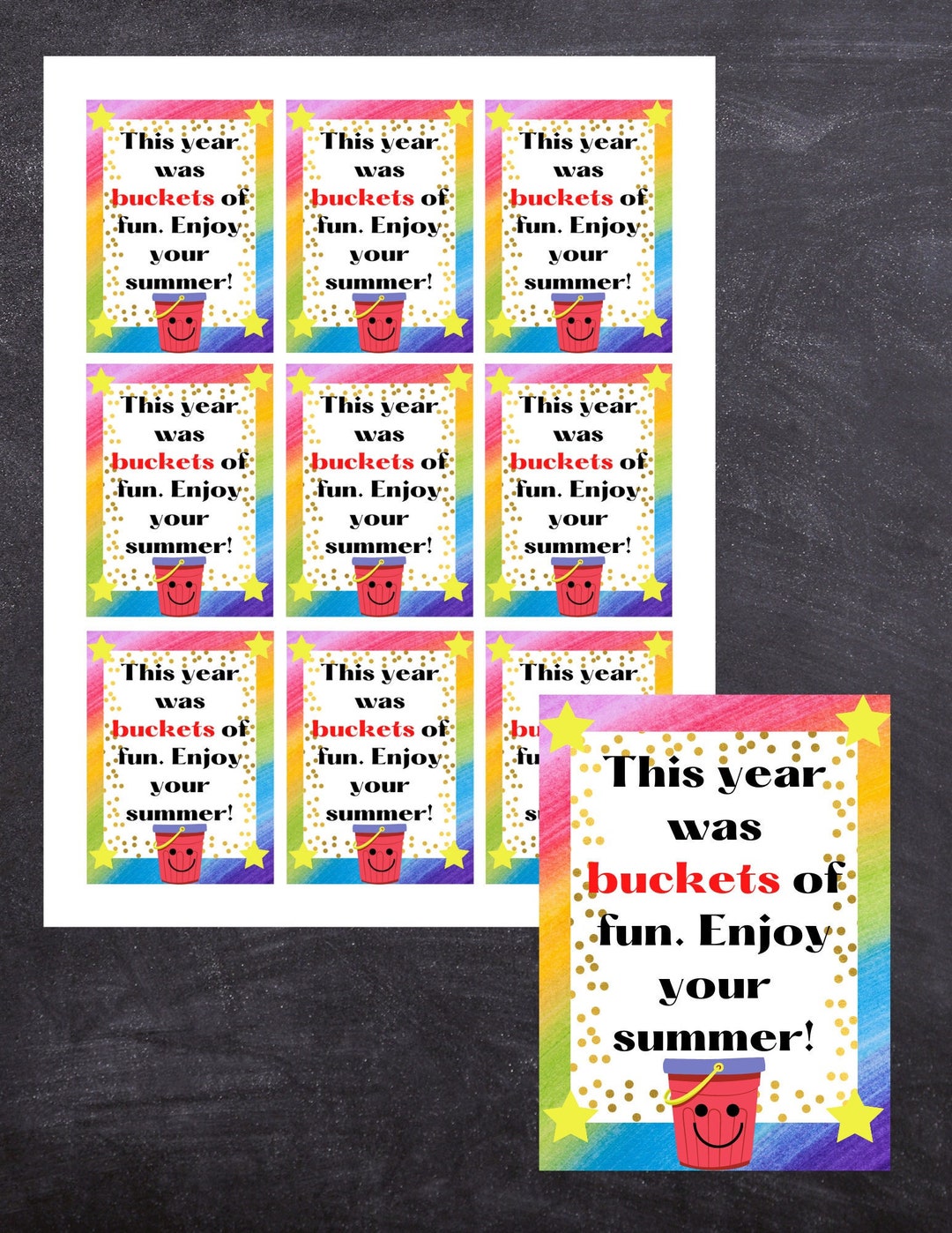 This Year Was Buckets of Fun Tags End of the School Year Tag Printable ...