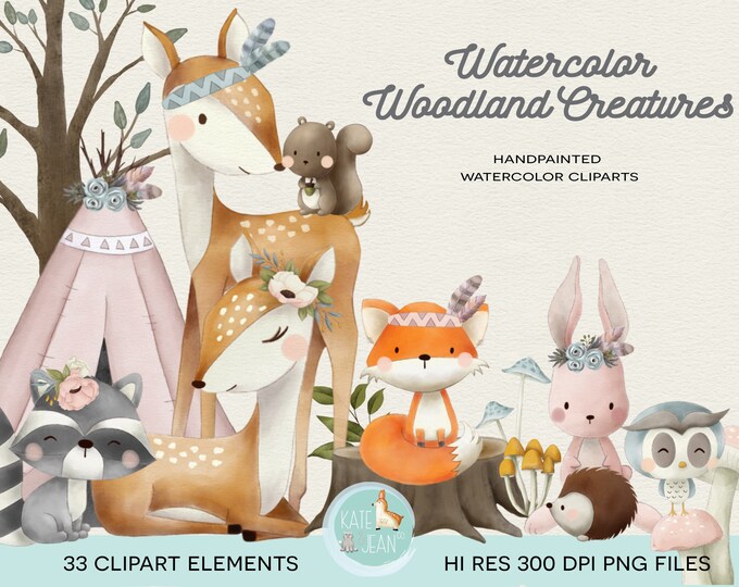Woodland Animal Friends | Digital Clipart Set | Woodland Animals ...