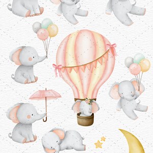 Watercolor Pink Baby Elephant Clipart Set | Elephant Clipart | Nursery ...