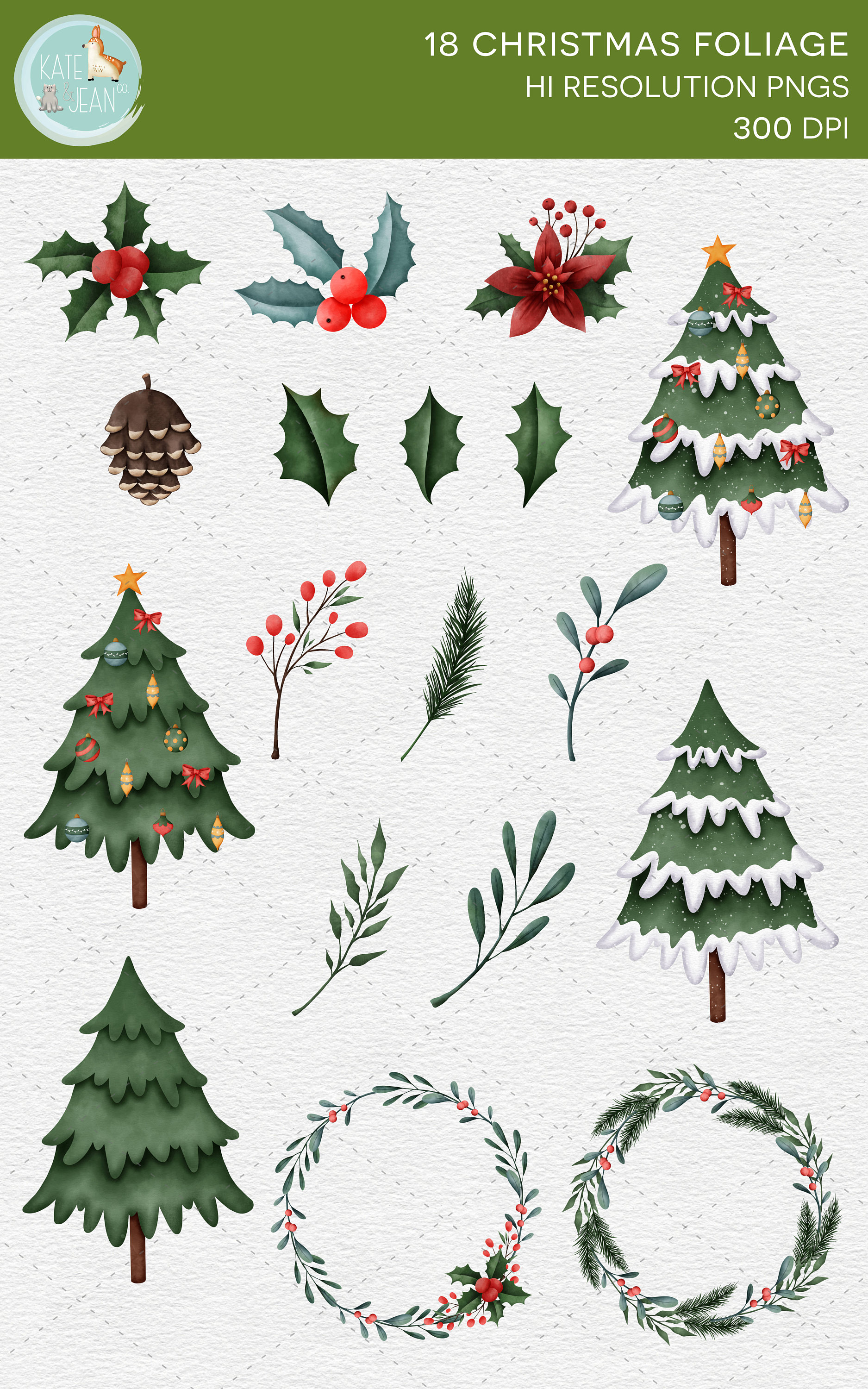Christmas Clipart, Watercolor Christmas Clipart, Christmas Watercolor ...