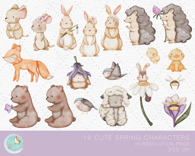 Watercolor Spring Clipart Set, Spring Animals and Florals, Easter ...