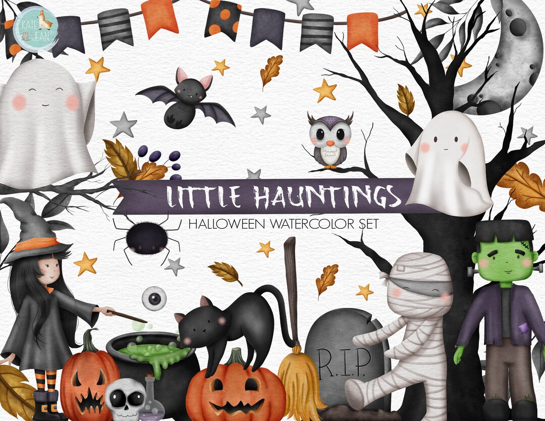 Halloween Watercolor Clipart Set, Cute Halloween Monsters, Cute Little ...