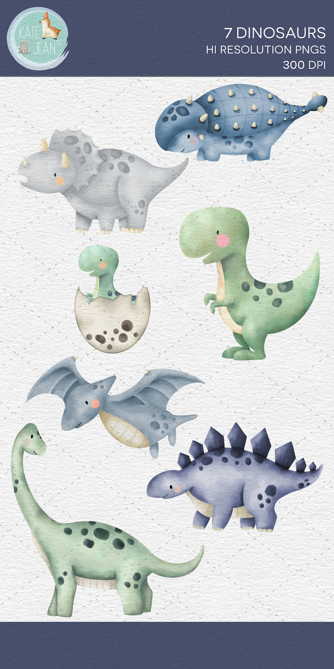 Dinosaur Watercolor Clipart Neutral Dino Clipart Cute - Etsy