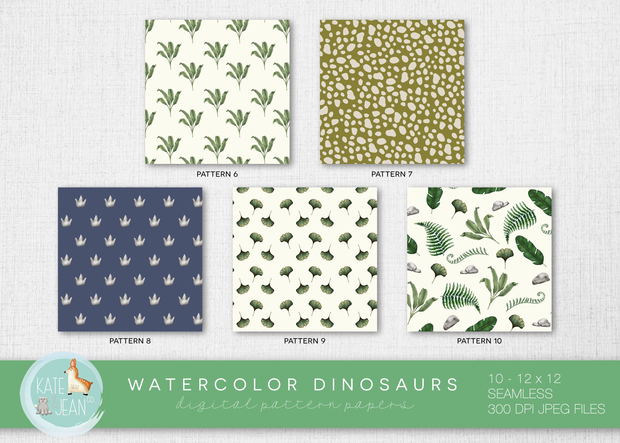 Watercolor Dinosaurs Digital Papers, Dinosaur Pattern Papers ...