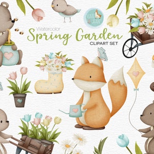 Watercolor Spring Clipart, Spring Forest Friends Clipart, Spring Garden ...