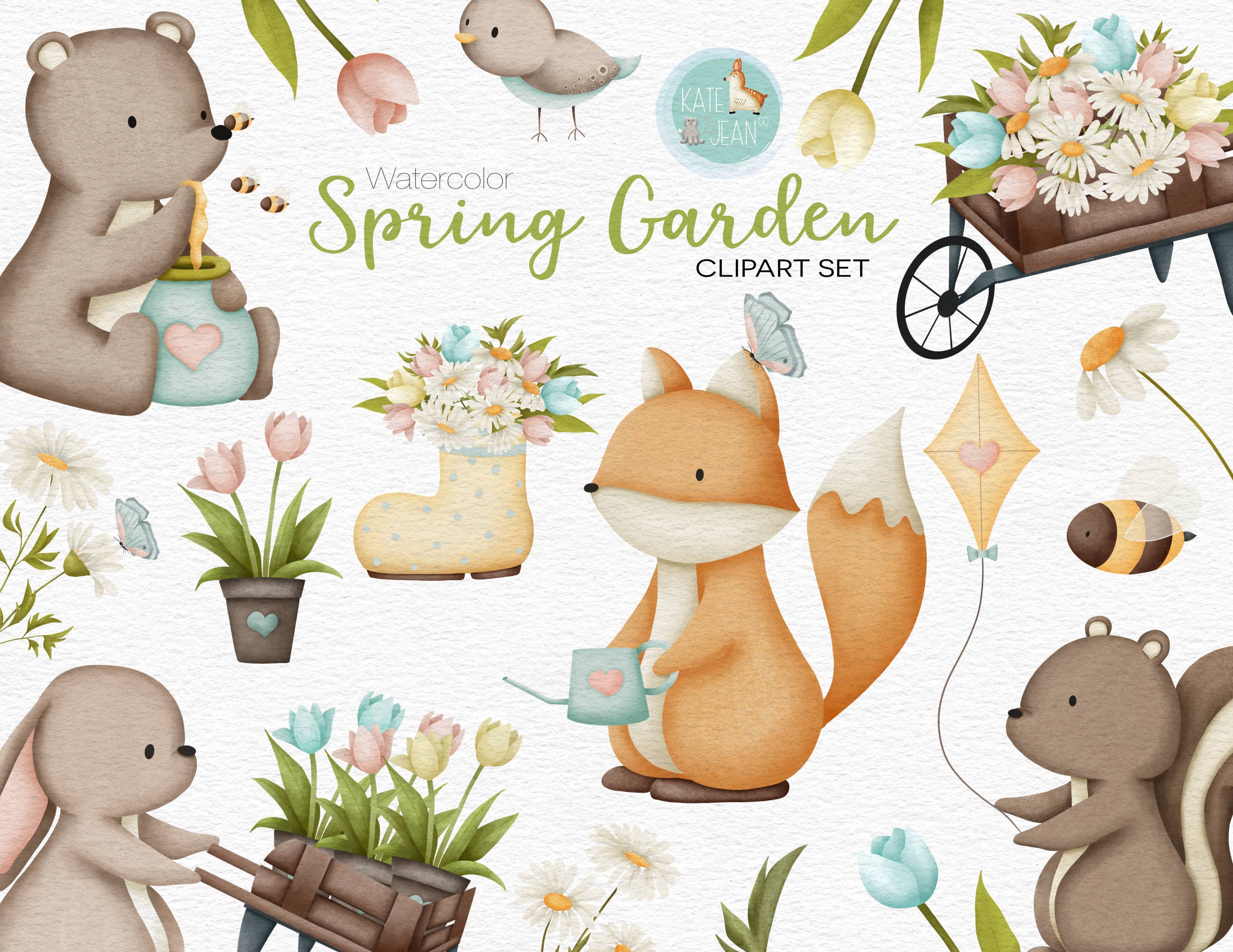 Watercolor Spring Clipart Spring Forest Friends Clipart - Etsy