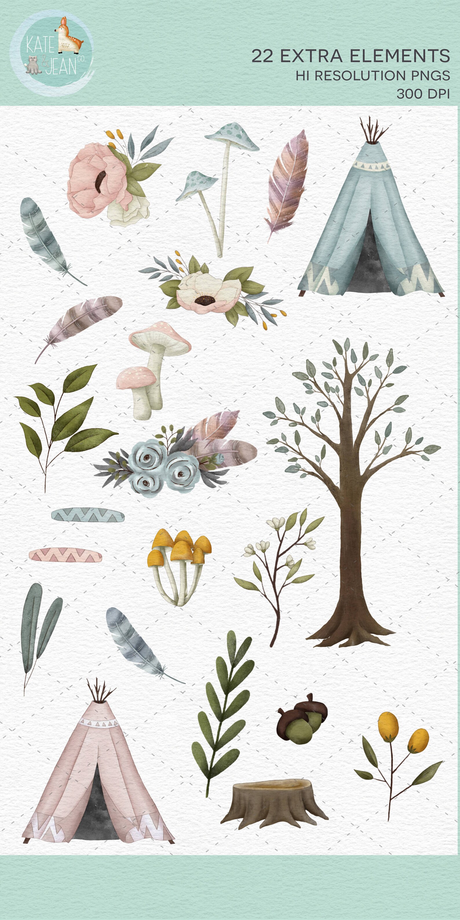 Watercolor Woodland Animals Clipart Boho Nursery Clipart - Etsy