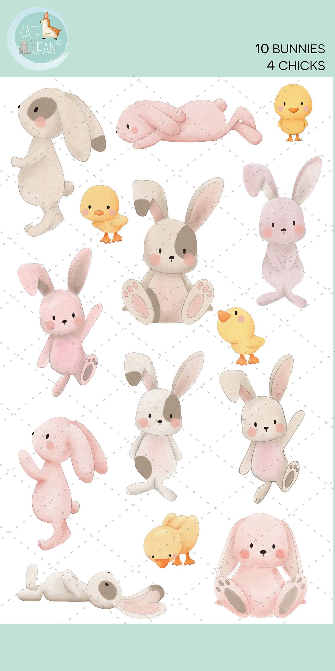 Watercolor Easter Bunny Clipart Set Bunnies and Chicks - Etsy