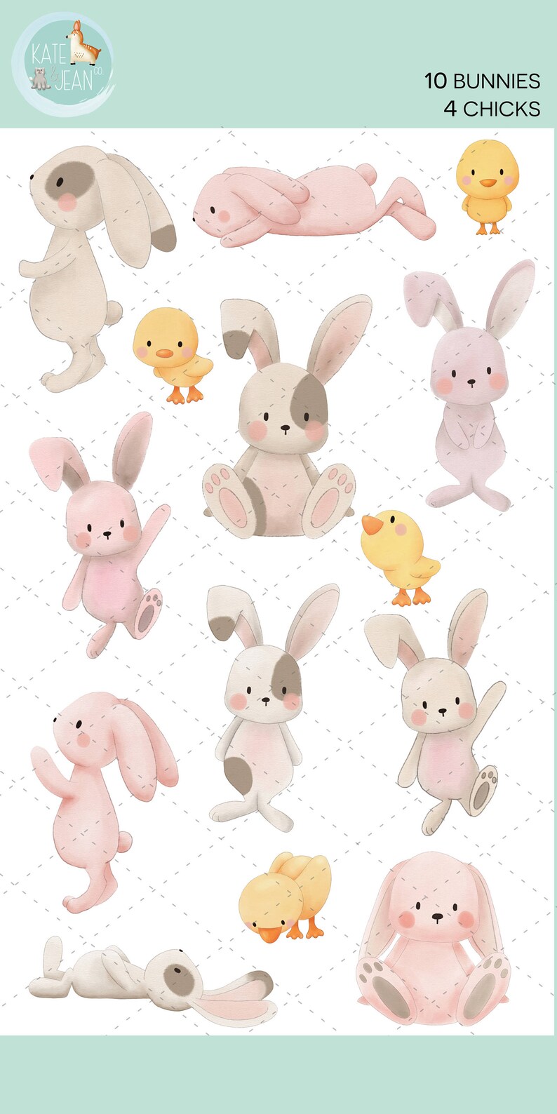 Watercolor Easter Bunny Clipart Set Bunnies and Chicks - Etsy
