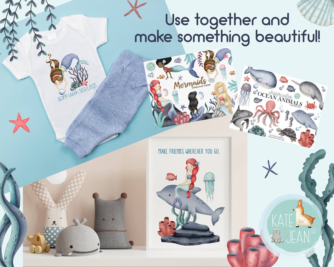 Mermaids Watercolor Clipart Set Digital Download Mermaid - Etsy